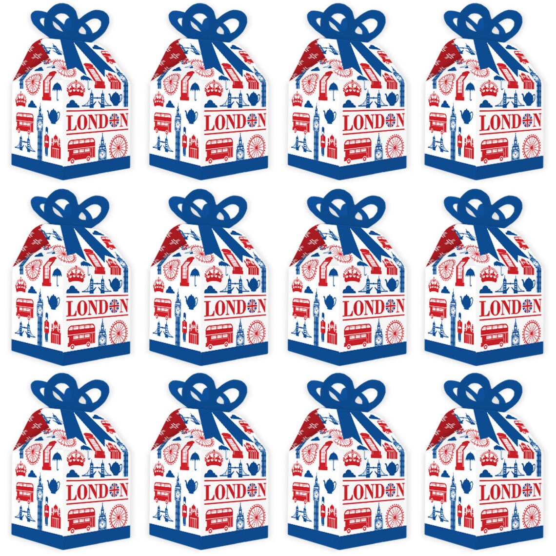 Cheerio, London - Square Favor Gift Boxes - British UK Party Bow Boxes ...