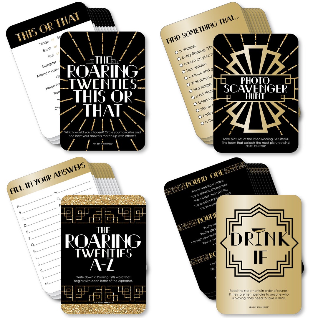 Roaring 20’s - 4 1920s Art Deco Jazz Party Games - 10 Cards Each ...