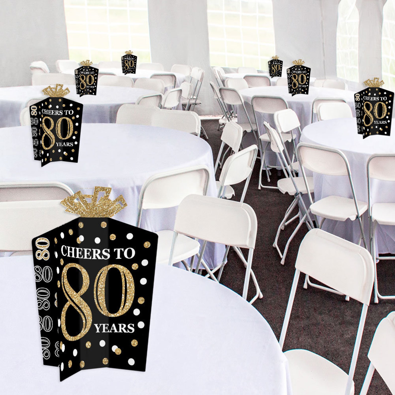 Adult 80th Birthday - Gold - Table Decorations - Birthday Party Fold ...