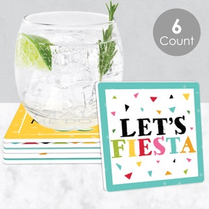 Let’s Fiesta - Funny Mexican Fiesta Decorations - Drink Coasters - Set ...