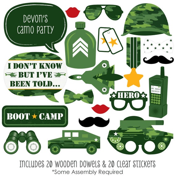 Camo Hero - Photobooth Kit W/Custom Talk Bubble - Army Military ...