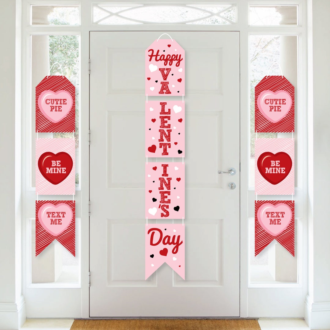 Conversation Hearts - Hanging Vertical Paper Door Banners - Valentine’s ...