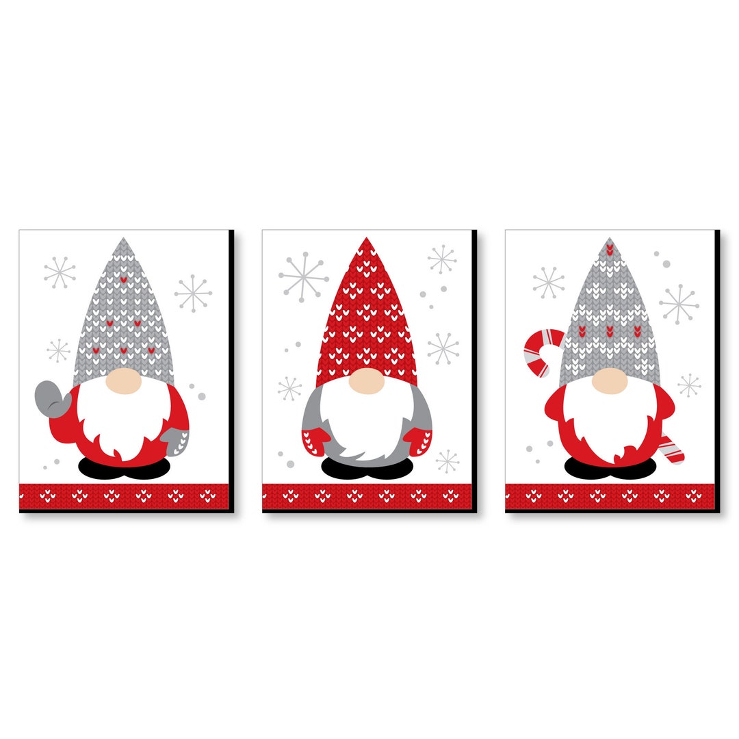 Christmas Gnomes - Holiday Wall Art Room Decor - 7.5 X 10 Inches - Set ...