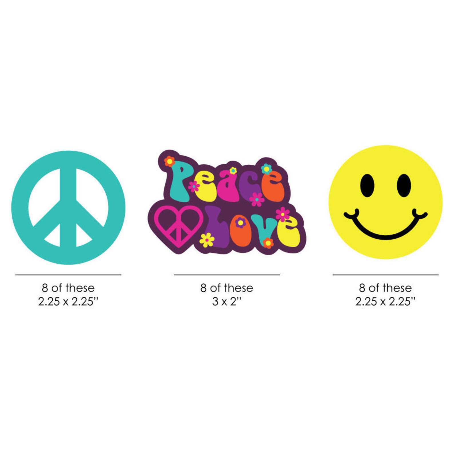 60's Hippie DIY Shaped 1960s Groovy Party Cut-outs Peace, Love & Party ...