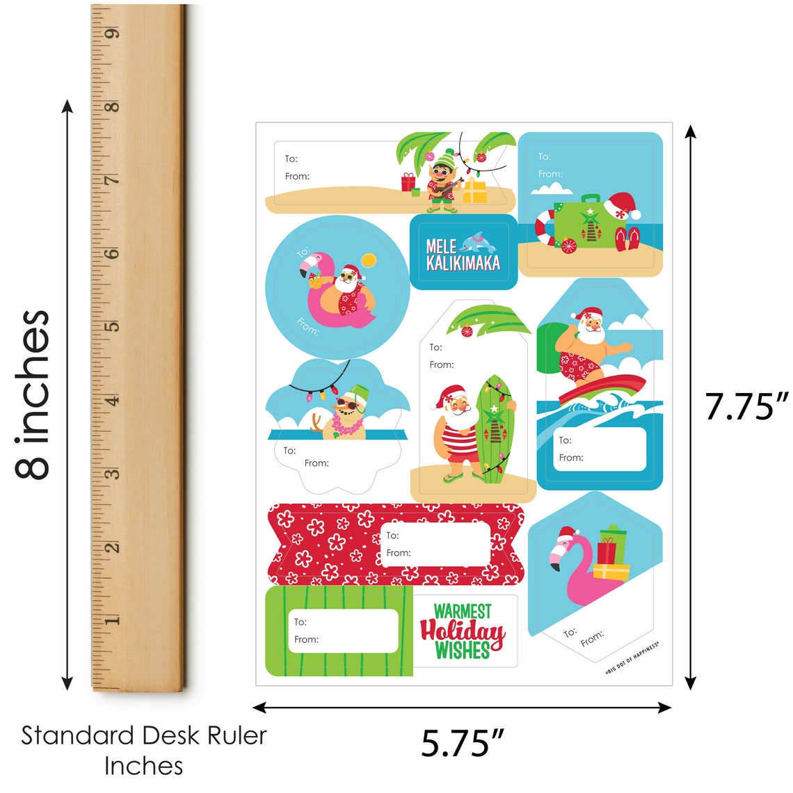 Tropical Christmas - Assorted Beach Santa Holiday Party Gift Tag Labels ...