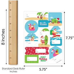 Tropical Christmas - Assorted Beach Santa Holiday Party Gift Tag Labels ...