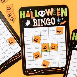 Jack-o'lantern Halloween Bingo Cards and Markers Kids Halloween Party ...