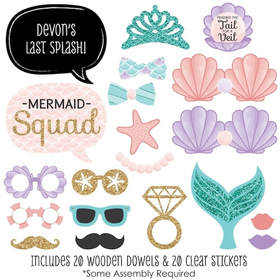 20 pc. Mermaid Bachelorette Party - Photo Booth Props - Trading The ...