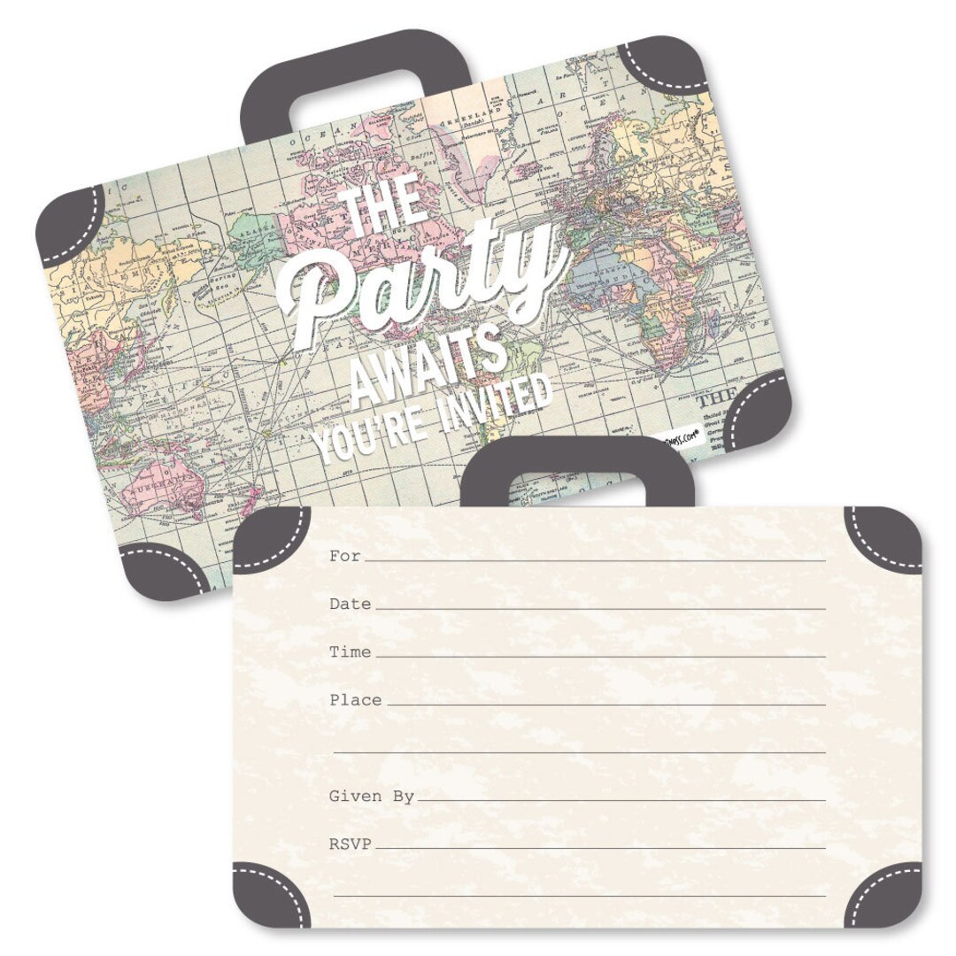 World Awaits - Shaped Fill-in Invitations - Suitcase Shaped Invitation ...