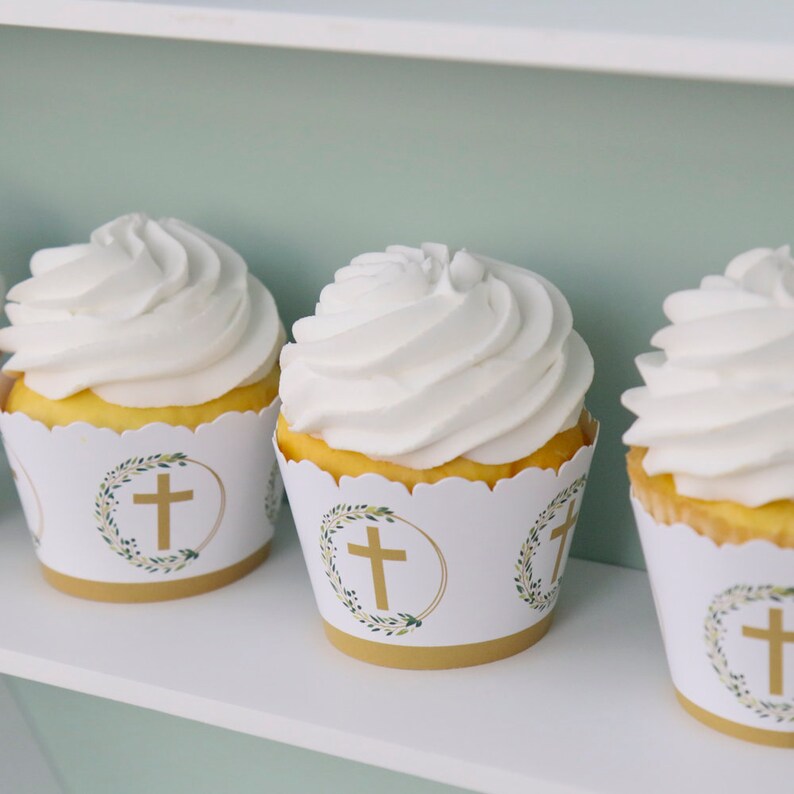 Elegant Cross Cupcake Wrappers - Religious Party Cupcake Decorations ...