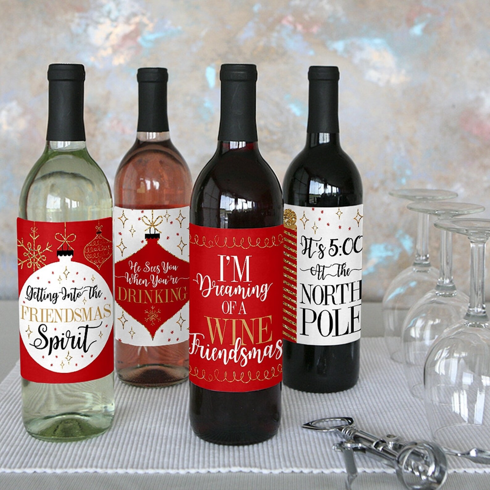 Red and Gold Friendsmas Wine Bottle Labels Friends - Etsy