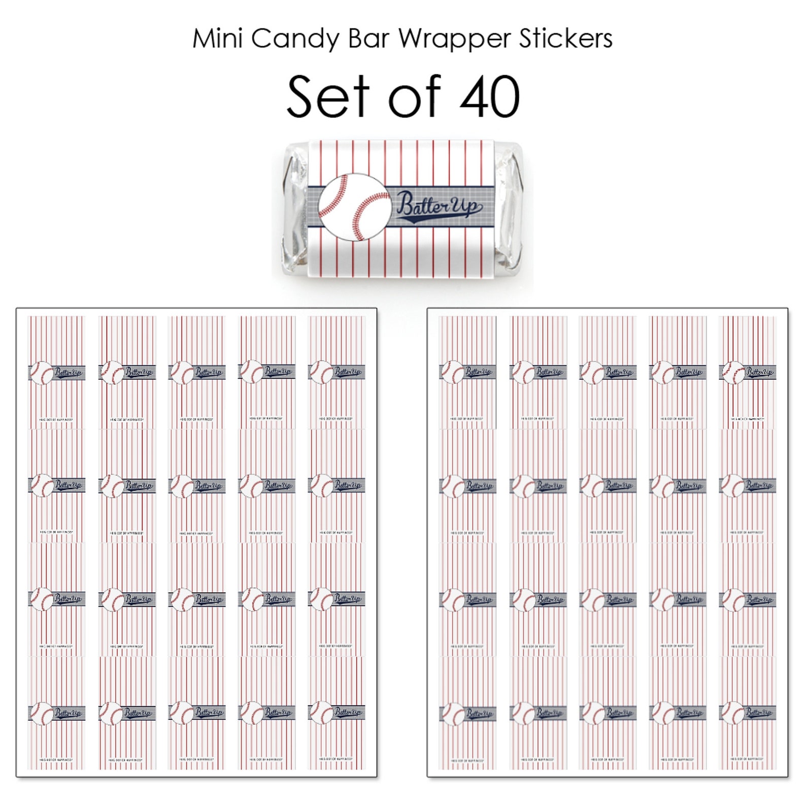 Batter up - Baseball - Mini Candy Bar Wrapper Stickers - Baby Shower or ...