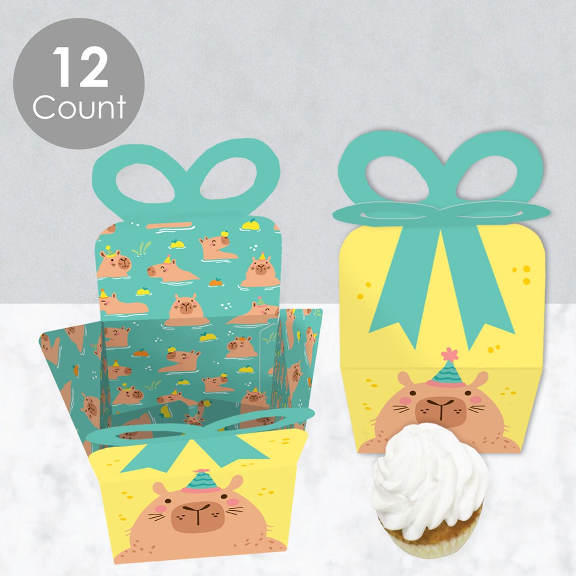 Capy Birthday - Square Favor Gift Boxes - Capybara Party Bow Boxes ...