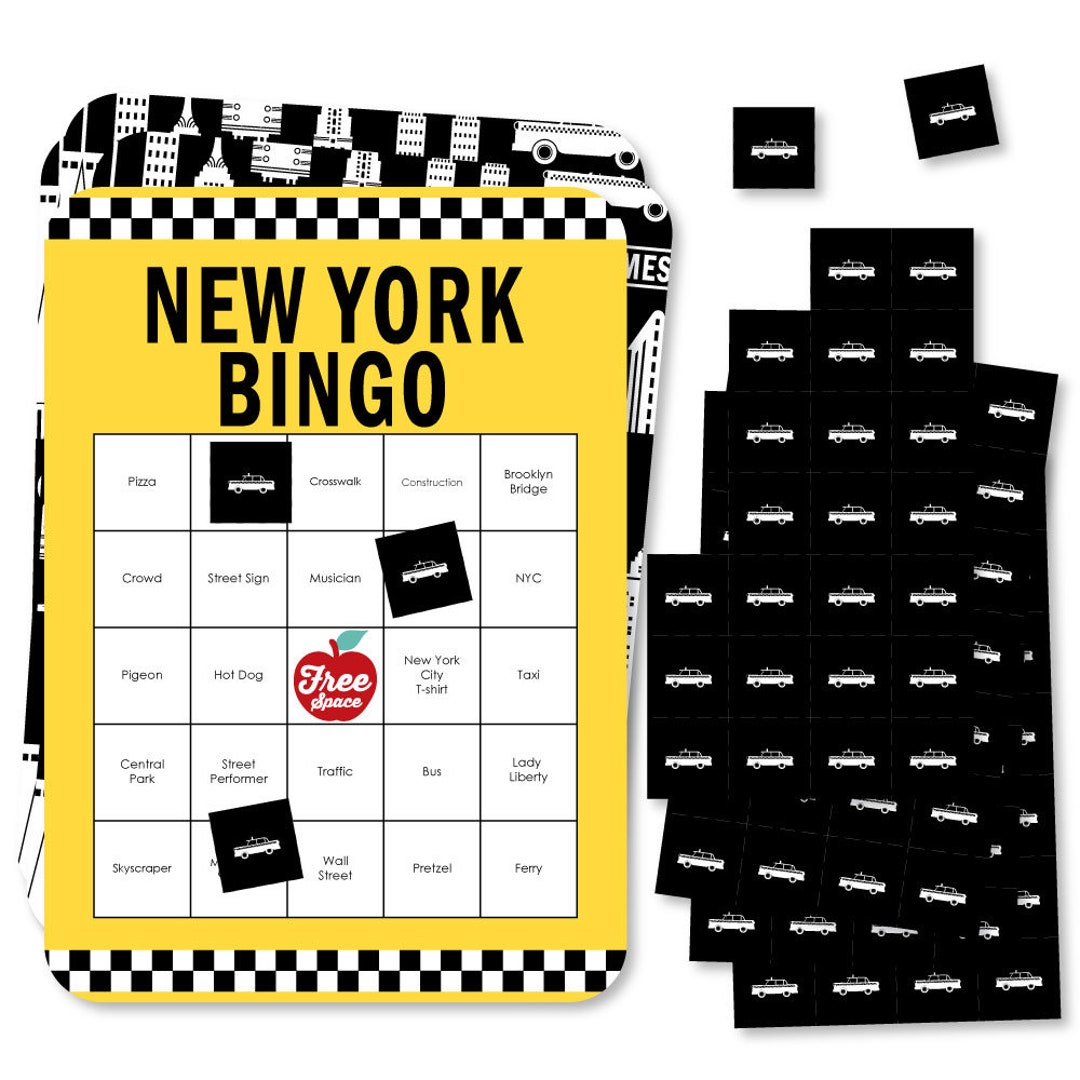 NYC Cityscape - Bar Bingo Cards and Markers - New York City Party Bingo ...
