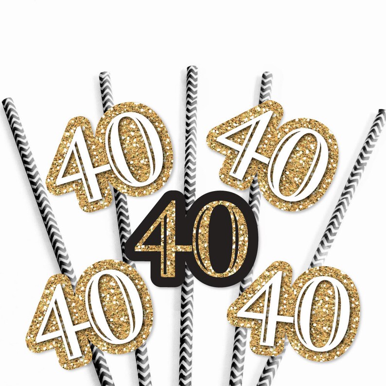 40th Birthday - Die-cut Straw Decorations - Birthday Party Paper Cut ...