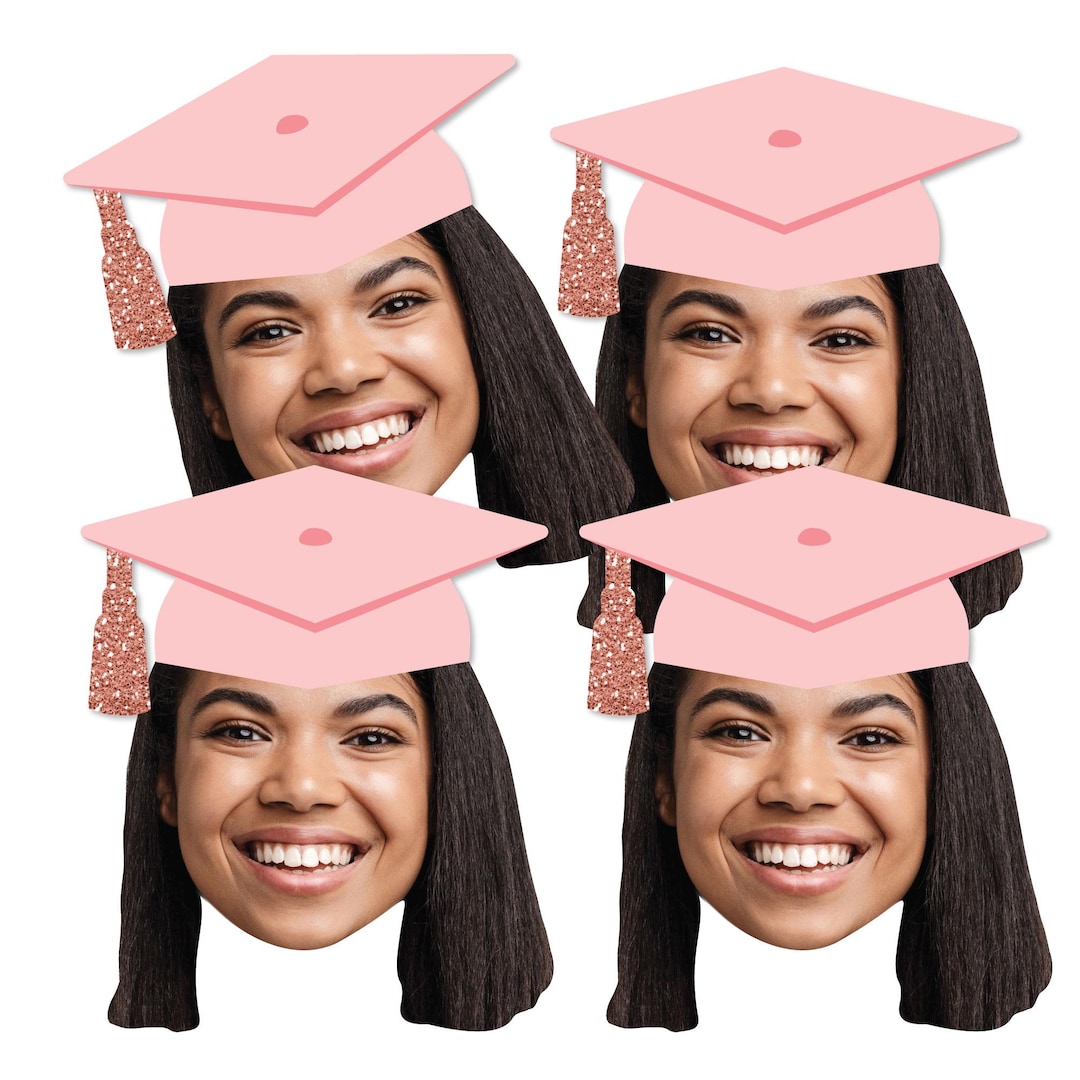 Custom Photo Rose Gold Grad Cap, Fun Face Cutout Decorations ...