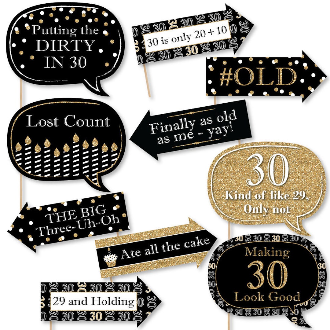 Funny Adult 30th Birthday Photo Booth Props - Gold Photobooth Prop Kit ...