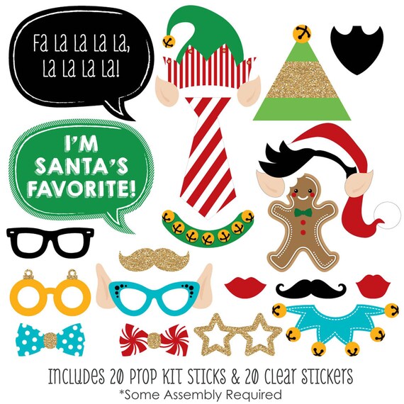 20 pc. Elfie Selfie - Christmas Party Photo Booth Props - Holiday Kit ...