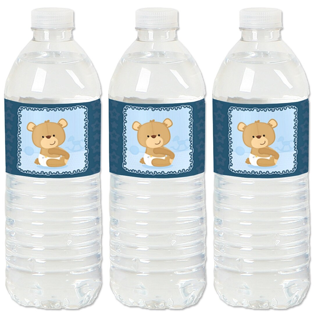 Boy Teddy Bear - Water Bottle Sticker Labels - Waterproof Self Stick ...