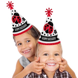 Happy Little Ladybug Birthday Party - Cone Happy Birthday Party Hats ...