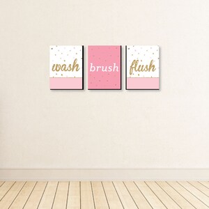 Girl - Pink and Gold - Kids Bathroom Rules Wall Art Décor - 7.5” X 10 ...