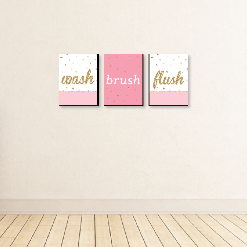 Girl Pink and Gold Kids Bathroom Rules Wall Art Décor | Etsy