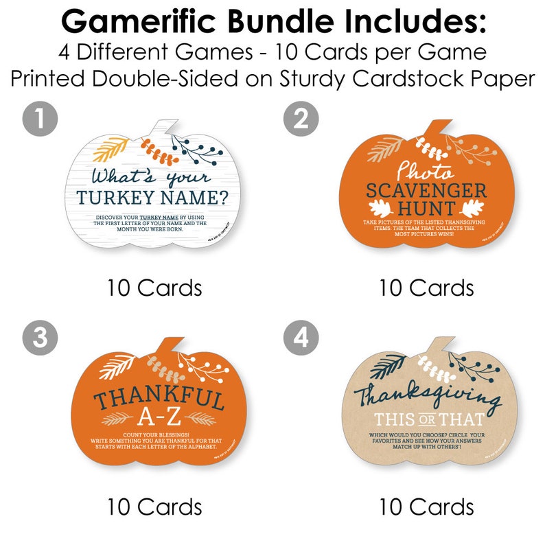 Happy Thanksgiving 4 Fall Harvest Party Games 10 Cards | Etsy