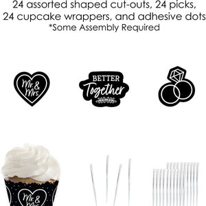 Mr. and Mrs. - Cupcake Decoration - Black and White Wedding or Bridal Shower Cupcake Wrappers ...
