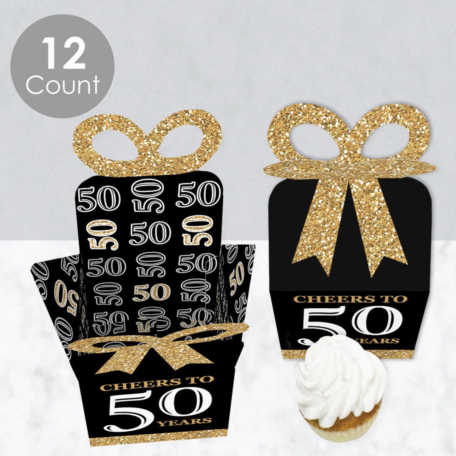 Adult 50th Birthday - Gold - Square Favor Gift Boxes - Birthday Party ...