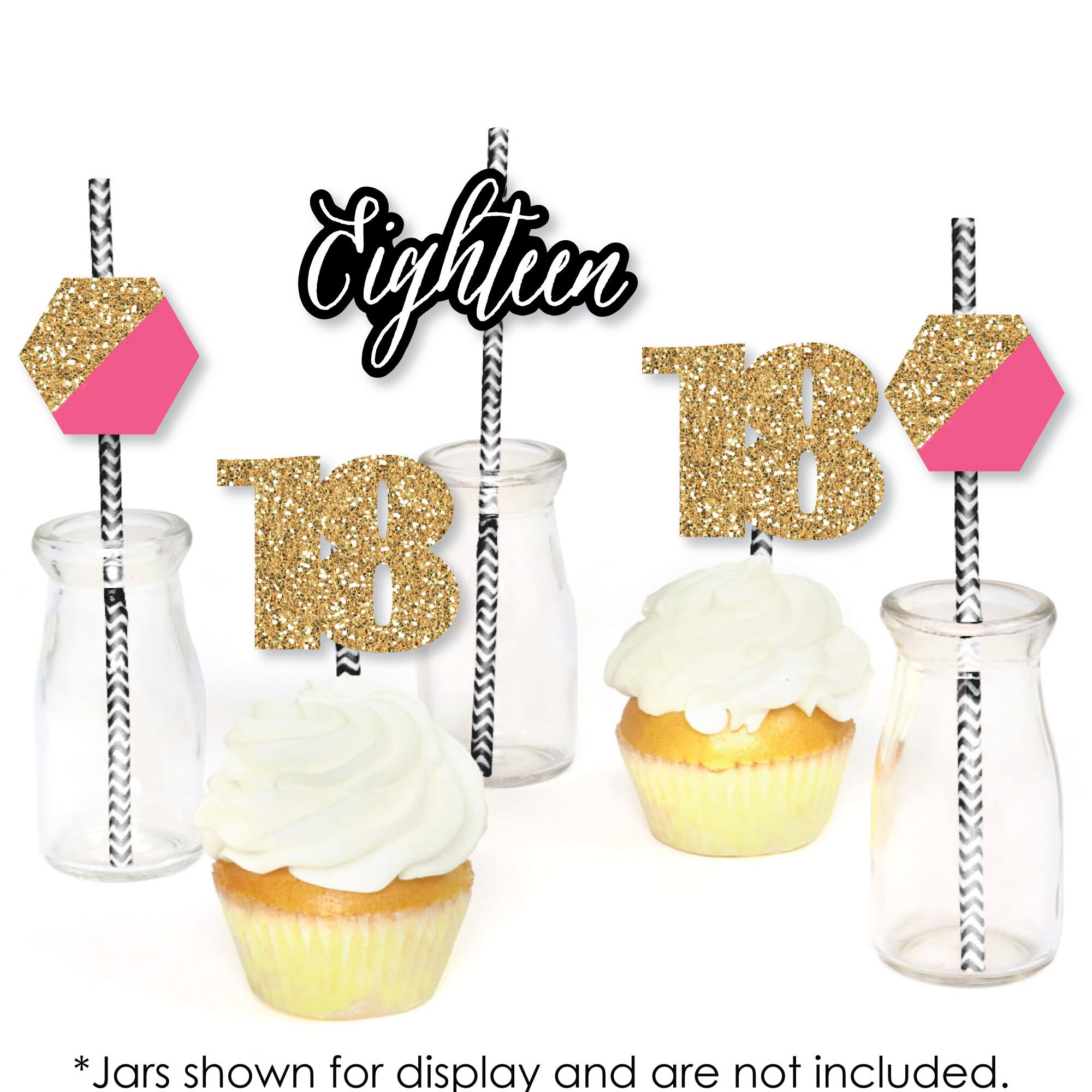 Chic 18th Birthday Pink Black and Gold Die-Cut Straw | Etsy