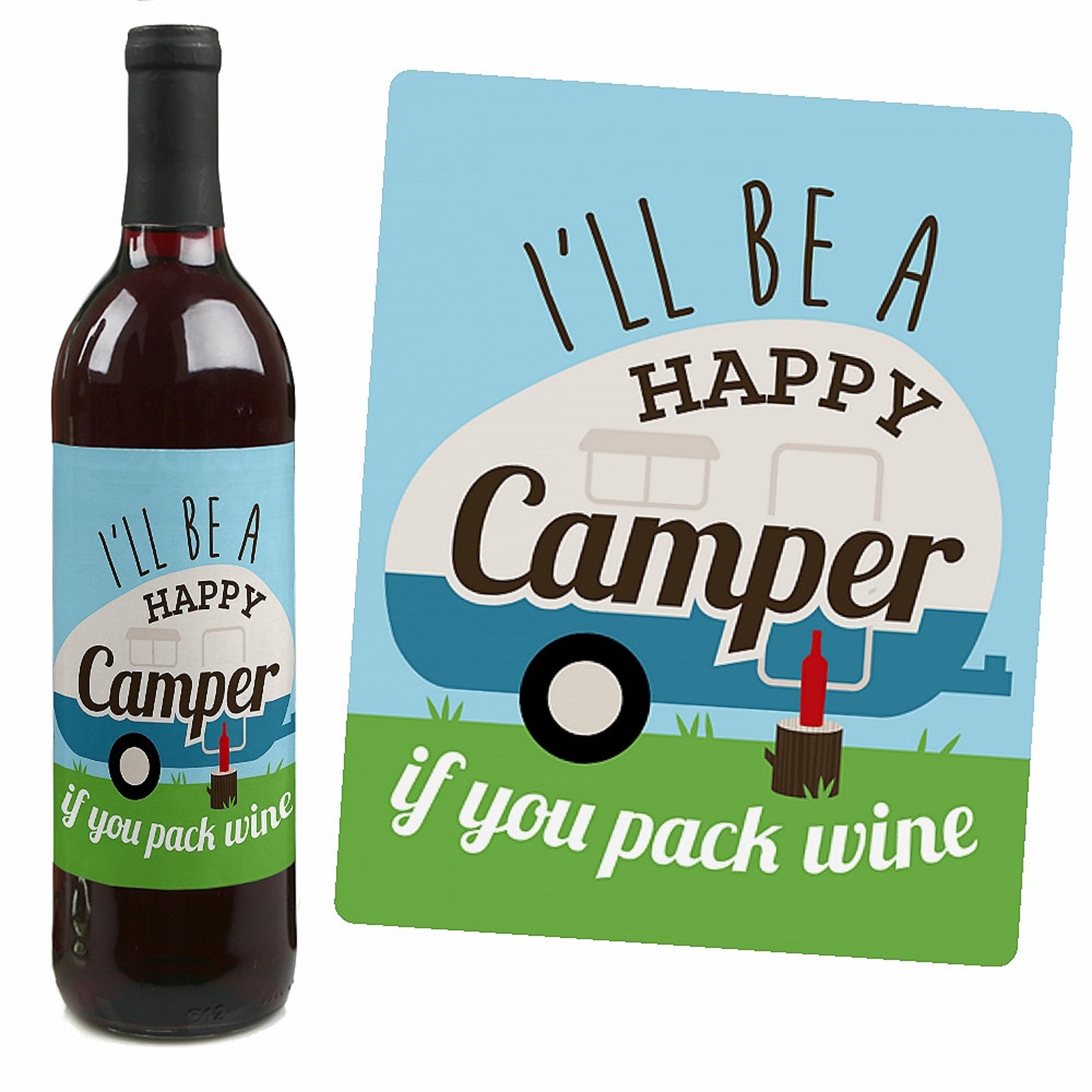 Happy Camper - Camping Wine Bottle Labels - Birthday Party Wine Gifts ...