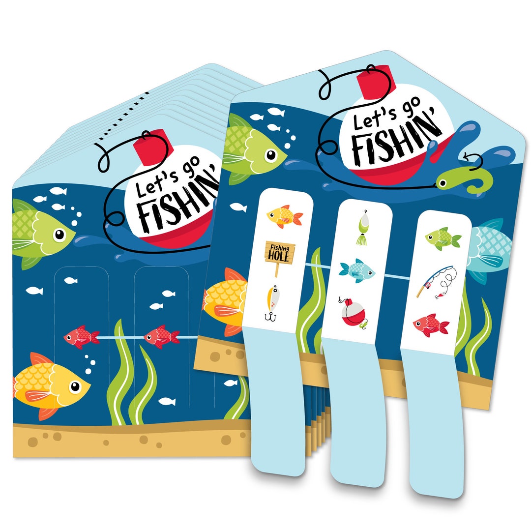Let’s Go Fishing - Fish Themed Birthday Party or Baby Shower Game Pickle Cards - Pull Tabs 3-in ...