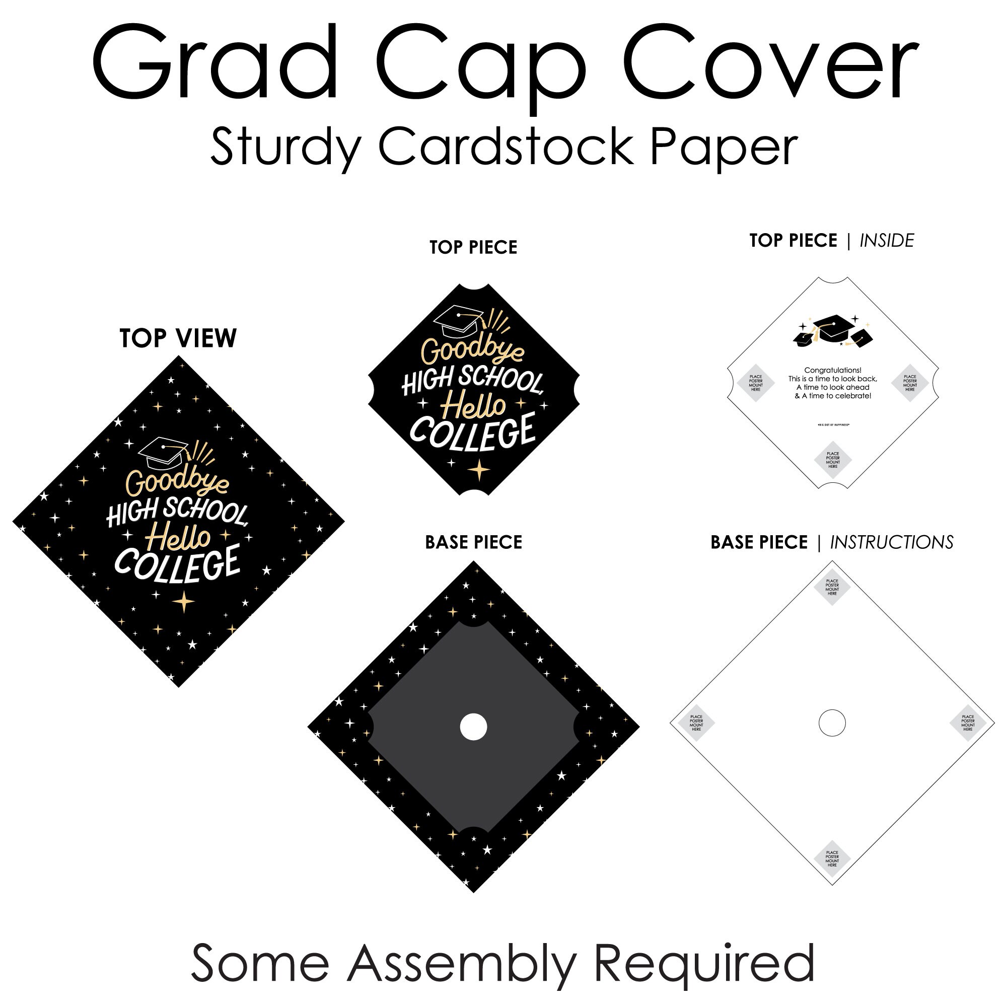 Graduation Cap Decorations Kit Goodbye High School Grad Cap Cover Hello ...
