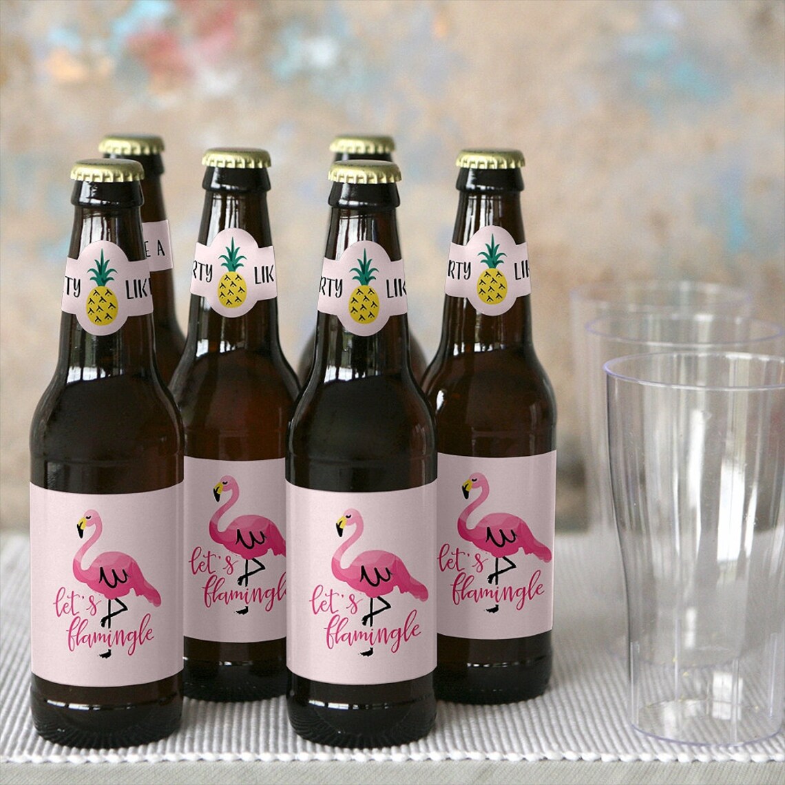 Pink Flamingo Beer Labels 6 Beer Bottle Labels & 1 Carrier | Etsy