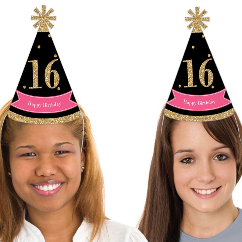 Chic 16th Birthday Cone Happy Birthday Party Hats for Adults - Etsy