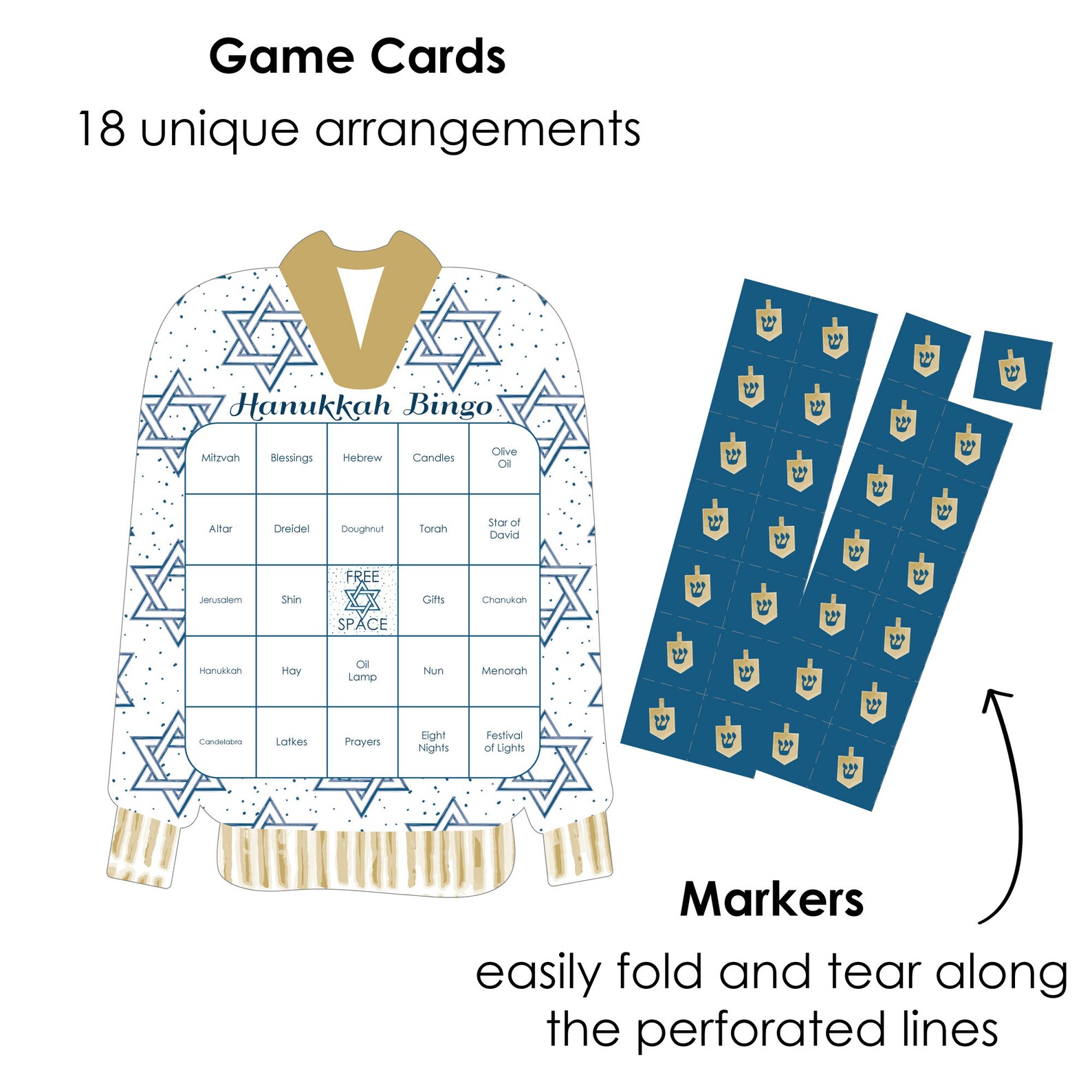 Happy Hanukkah Bingo Cards and Markers Chanukah Shaped - Etsy