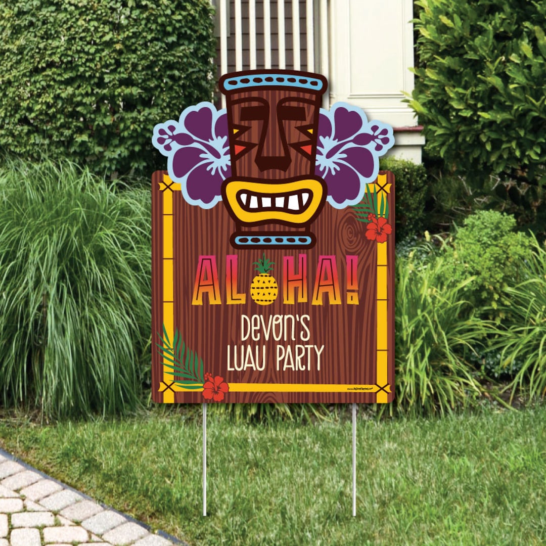 Tiki Luau Welcome Sign - Tropical Hawaiian Summer Party Outdoor Lawn ...