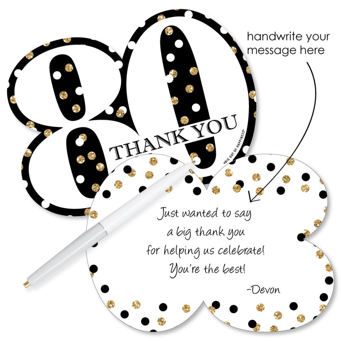 Adult 80th Birthday Gold Shaped Thank You Cards - Etsy