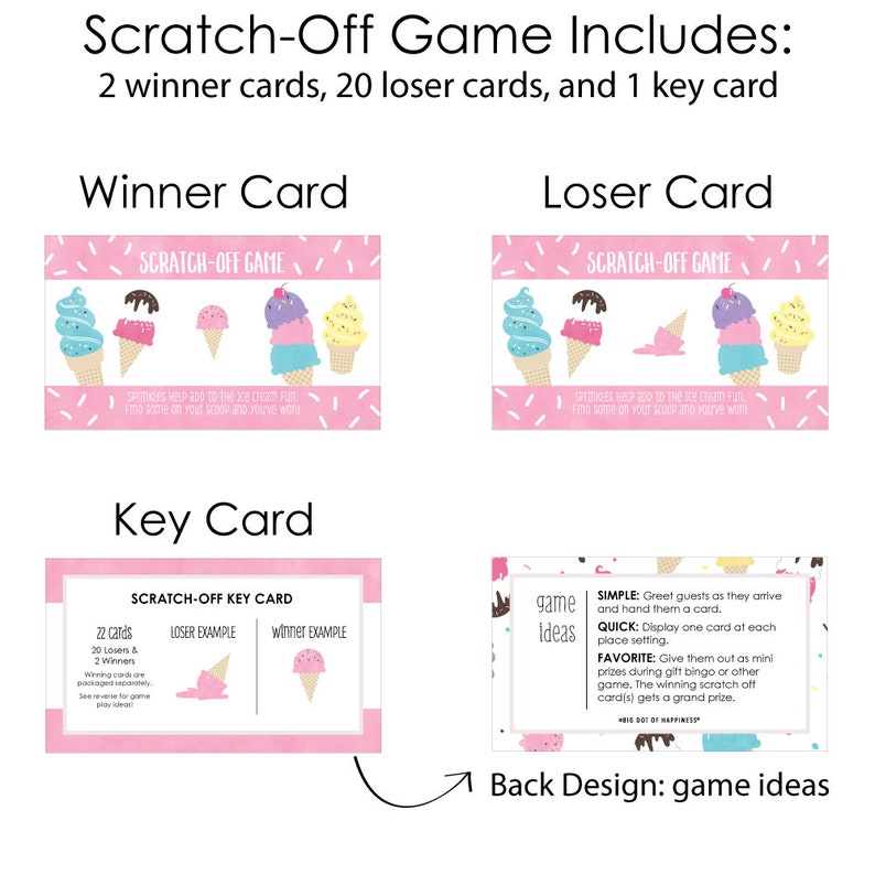 Scoop up the Fun - Ice Cream - Sprinkles Party Game Scratch off Cards ...