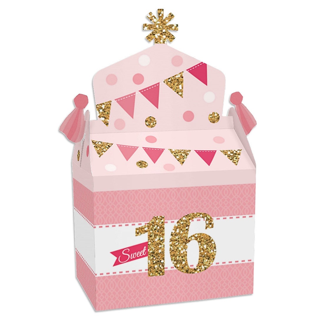 Sweet 16 - Treat Box Party Favors - 16th Birthday Party Goodie Gable ...