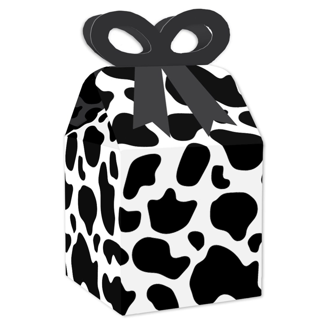 Cow Print - Square Favor Gift Boxes - Farm Animal Party Bow Boxes - Set ...