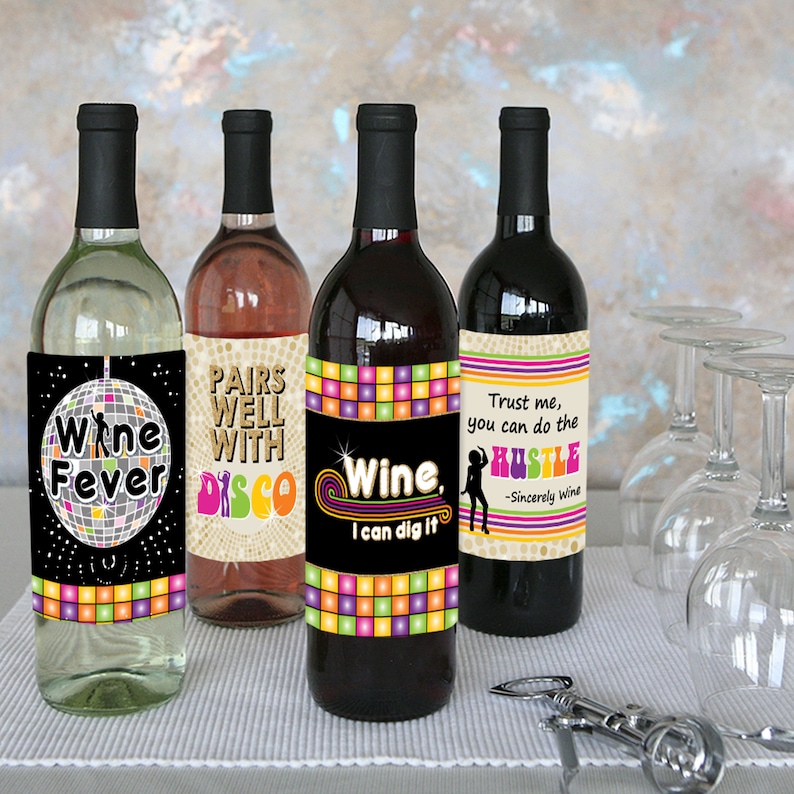 70's Disco 1970s Disco Fever Party Wine Bottle Labels | Etsy
