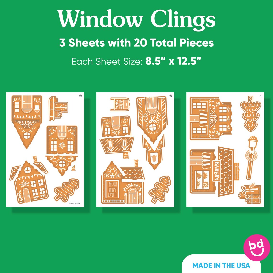 Gingerbread Village Window Clings, Reusable Winter Holiday Party Window ...