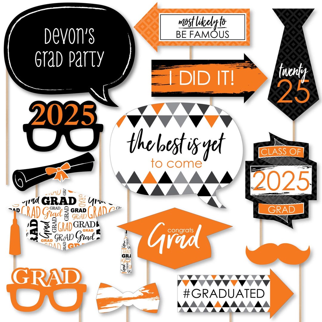 Orange Grad Photo Booth Props Kit - Best is yet to Come - Personalized ...