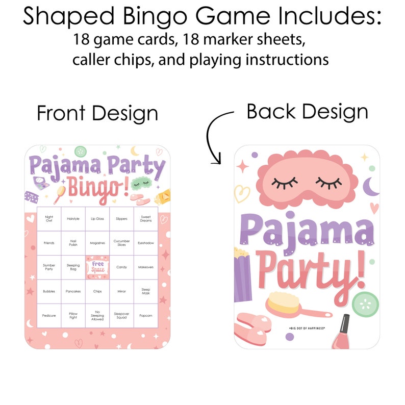 Pajama Slumber Party - Bingo Cards and Markers - Girls Sleepover ...