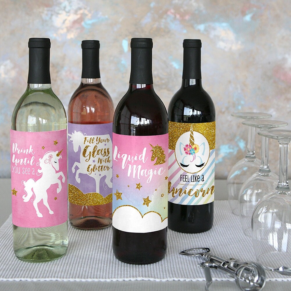 Rainbow Unicorn Wine Bottle Labels Magical Unicorn Wine - Etsy