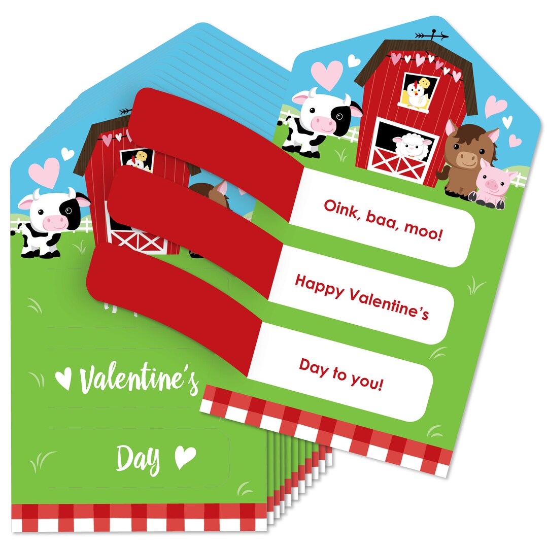 Farm Animals - Barnyard Cards for Kids - Happy Valentine’s Day Pull ...
