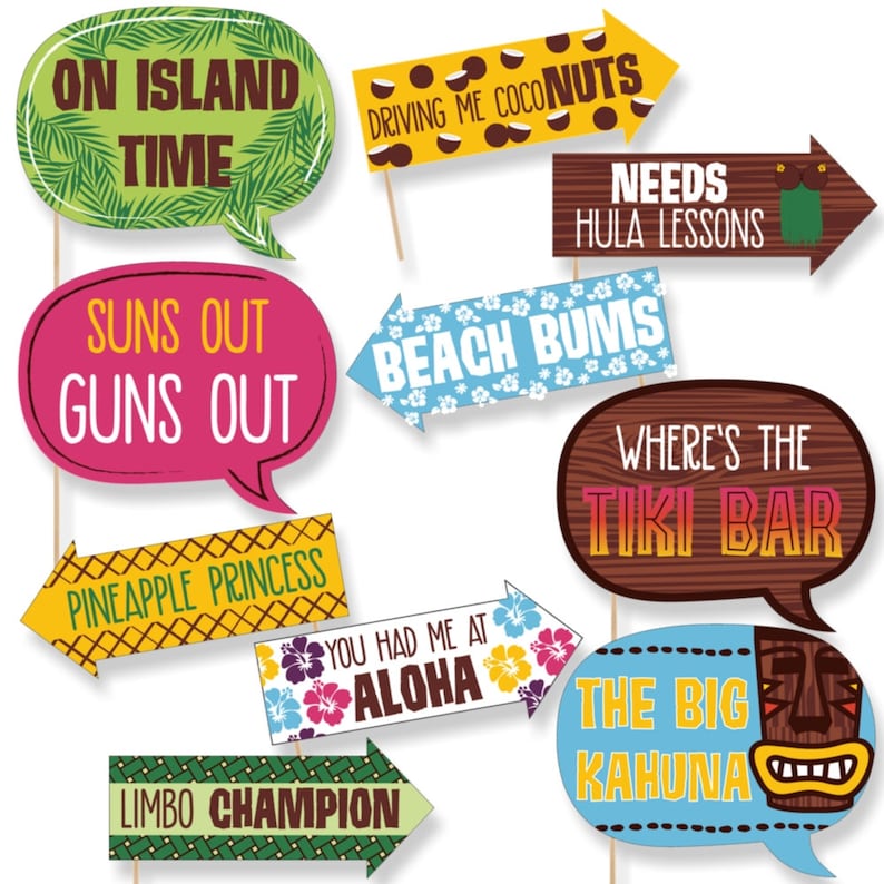 Funny Tiki Luau Party Photo Booth Props - Tropical Hawaiian Summer ...