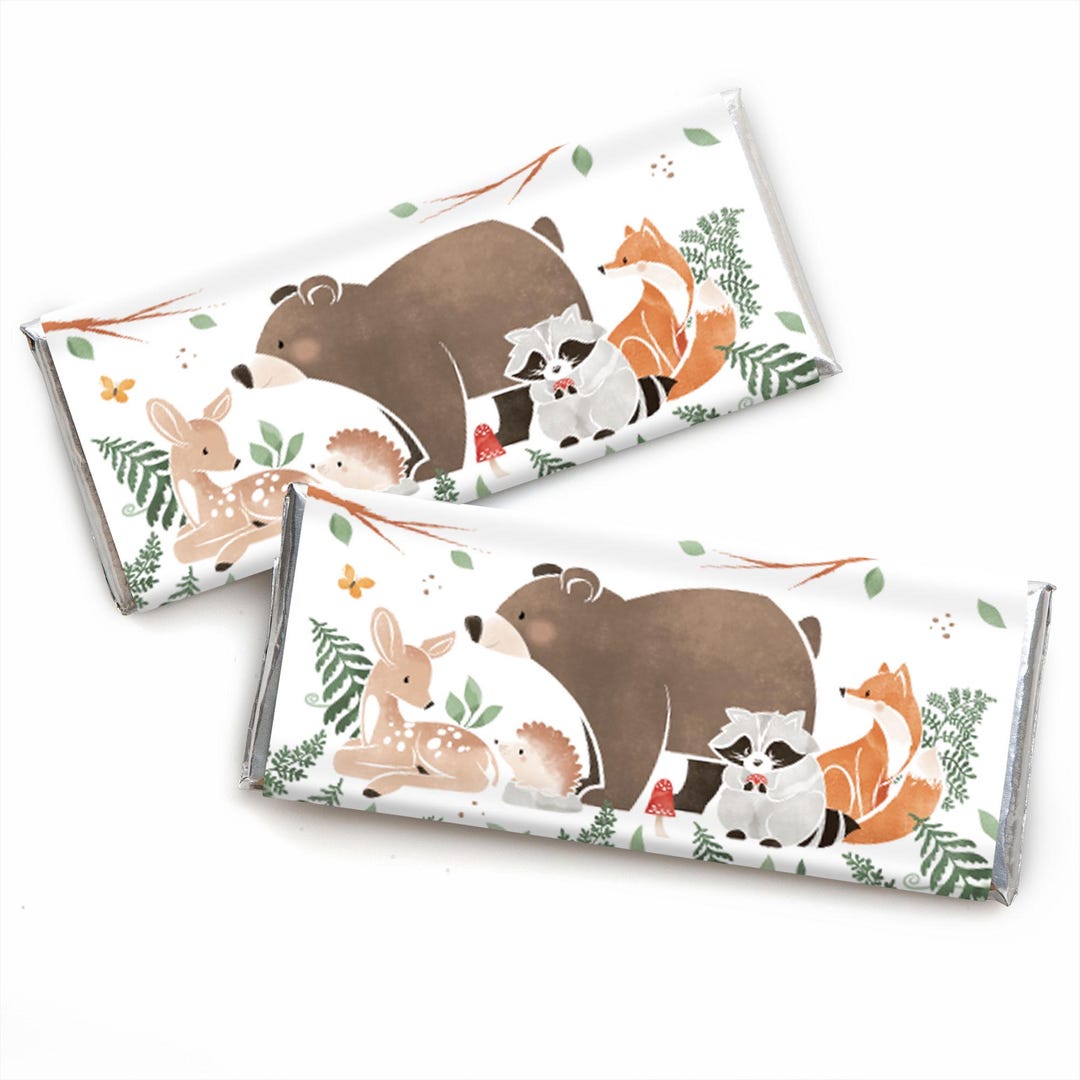 Woodland Animals Candy Bar Wrappers, Funny Forest Baby Shower or ...