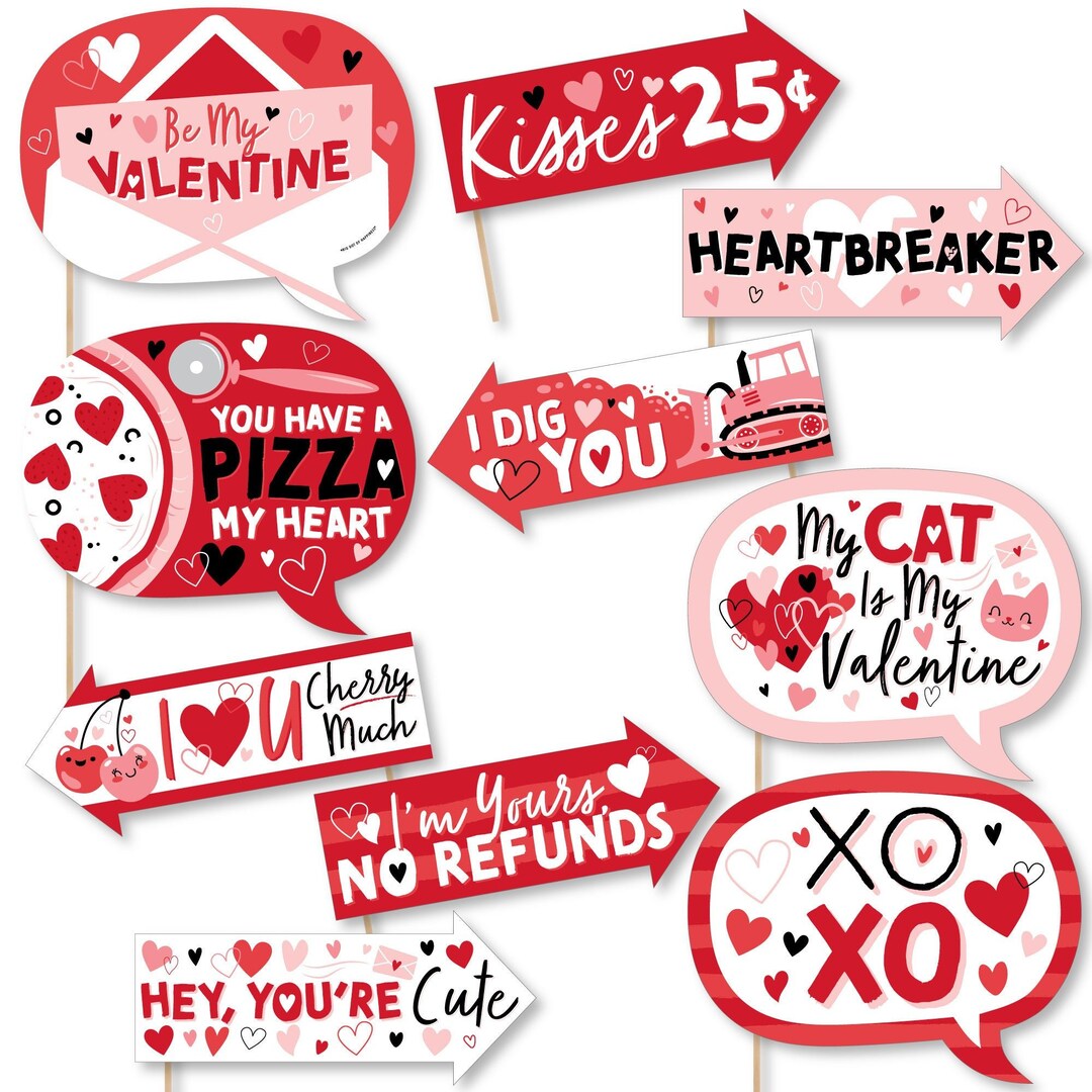Funny Happy Valentine’s Day - Valentine Hearts Party Photo Booth Props ...